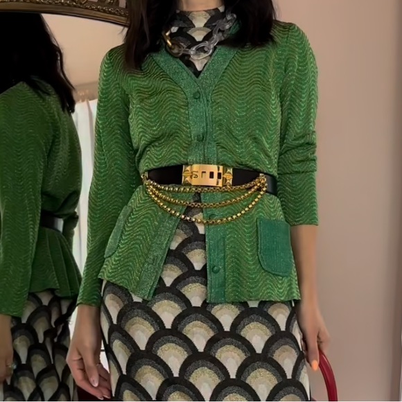 Vintage | Sweaters | Vintage 7s Green Metallic Gold Cardigan | Poshmark